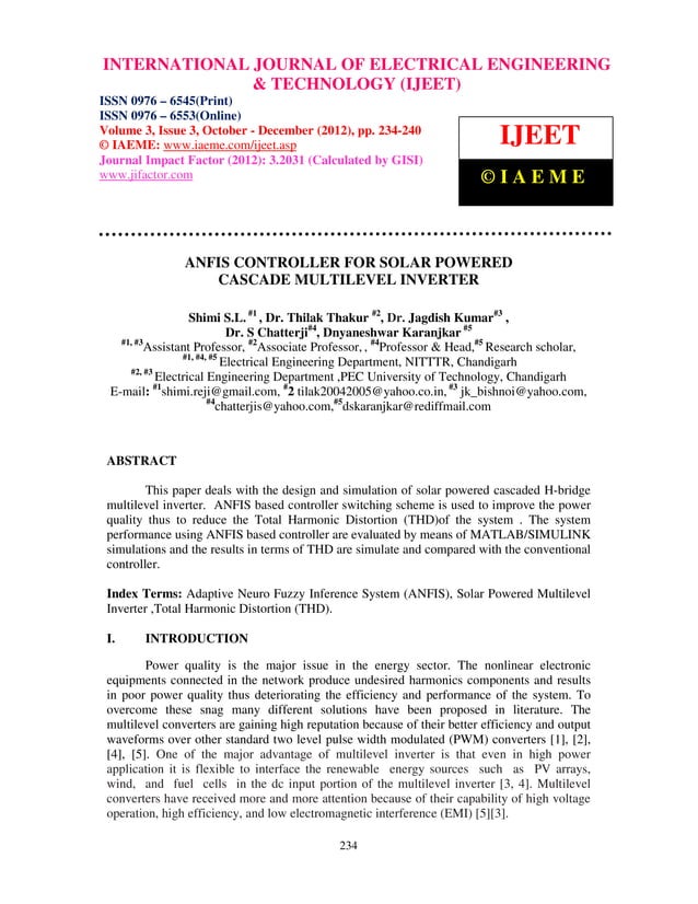 Anfis controller for solar powered cascade multilevel inverter 2 | PDF