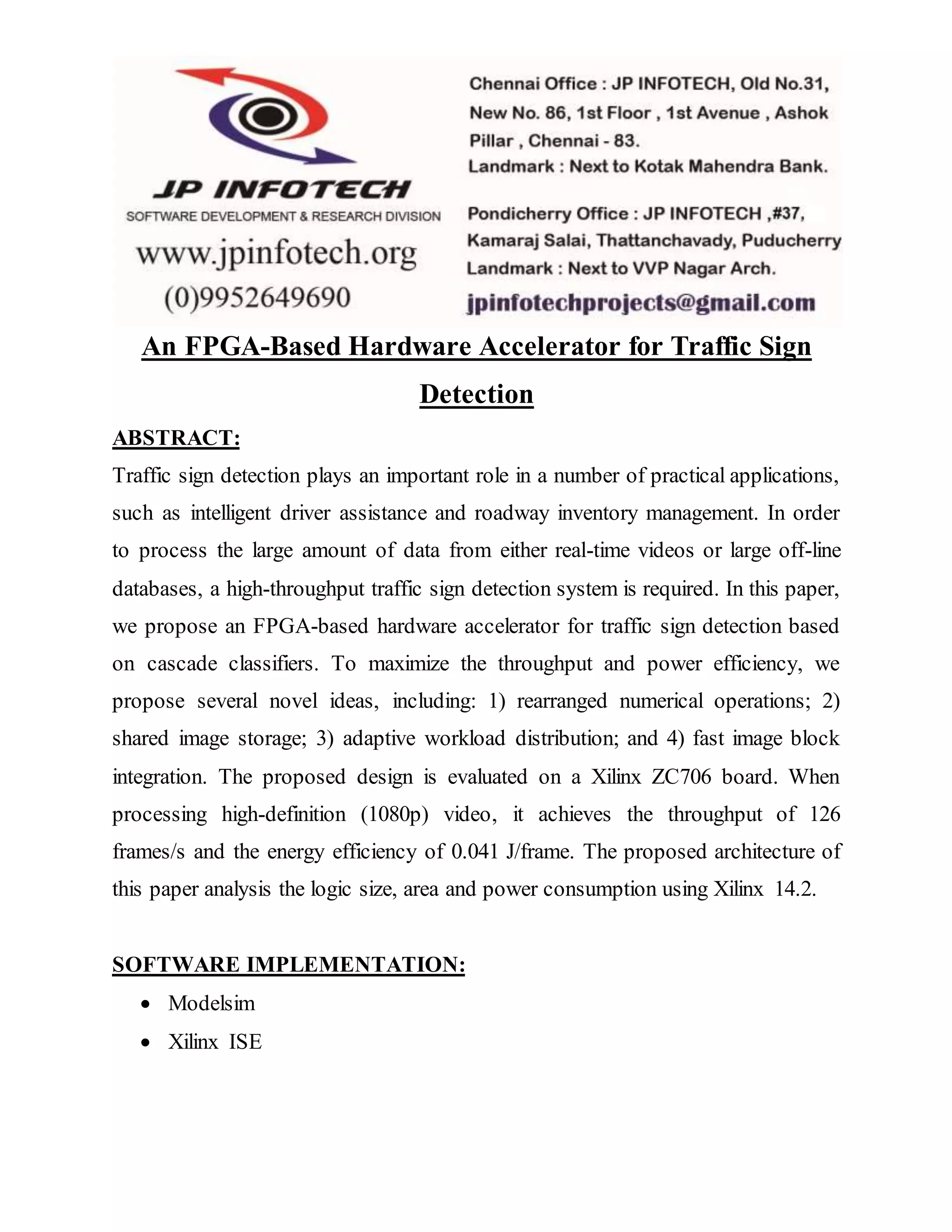 An Fpga Based Hardware Accelerator For Traffic Sign Detection Pdf