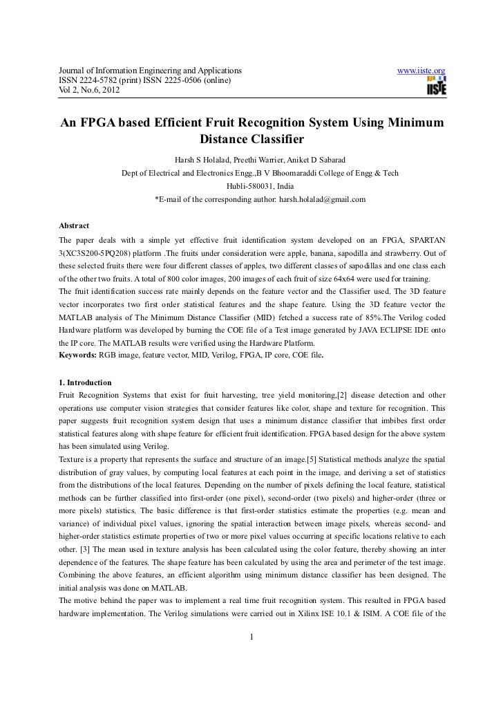 An Fpga Based Efficient Fruit Recognition System Using Minimum