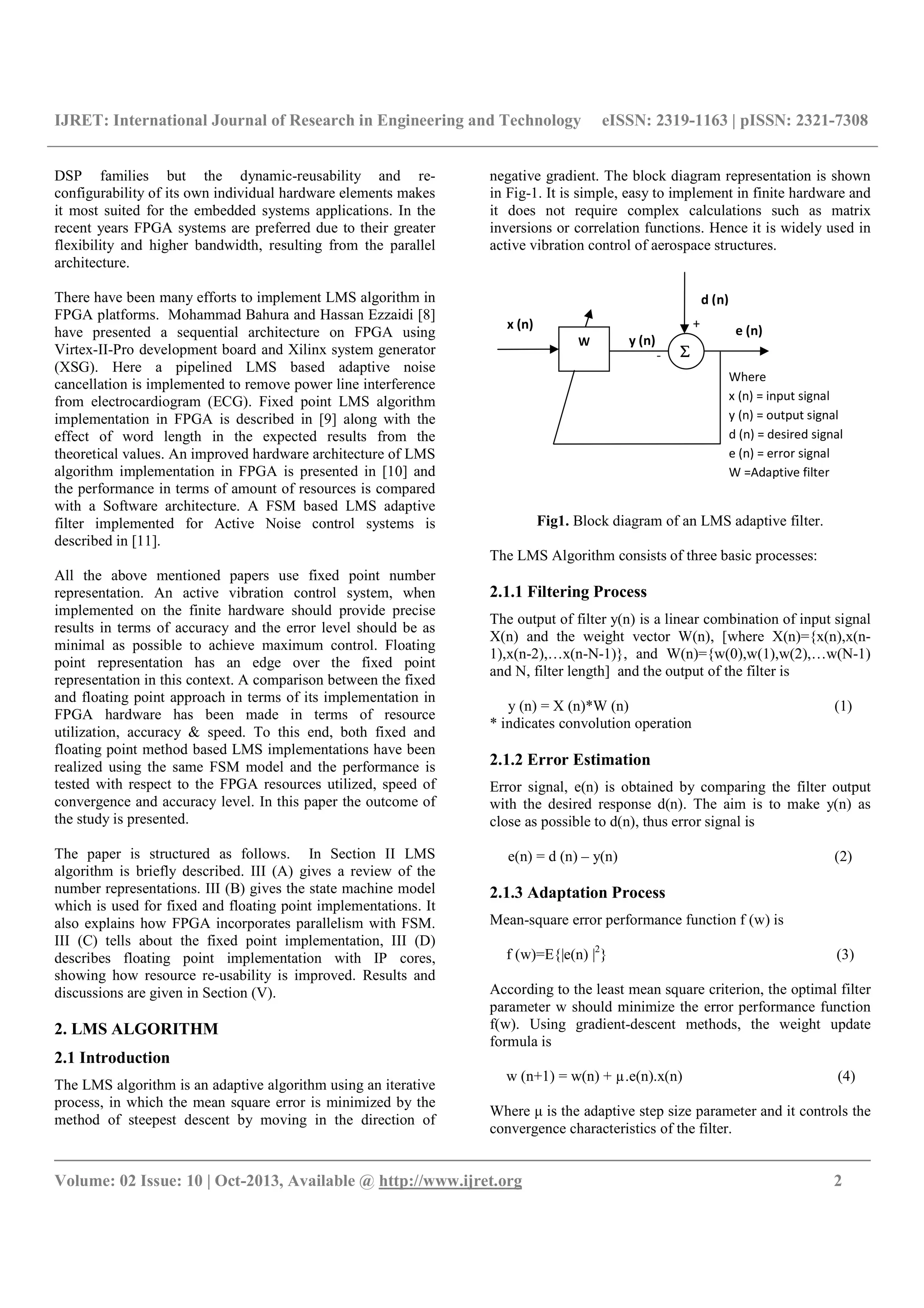 An fpga implementation of the lms adaptive filter | PDF