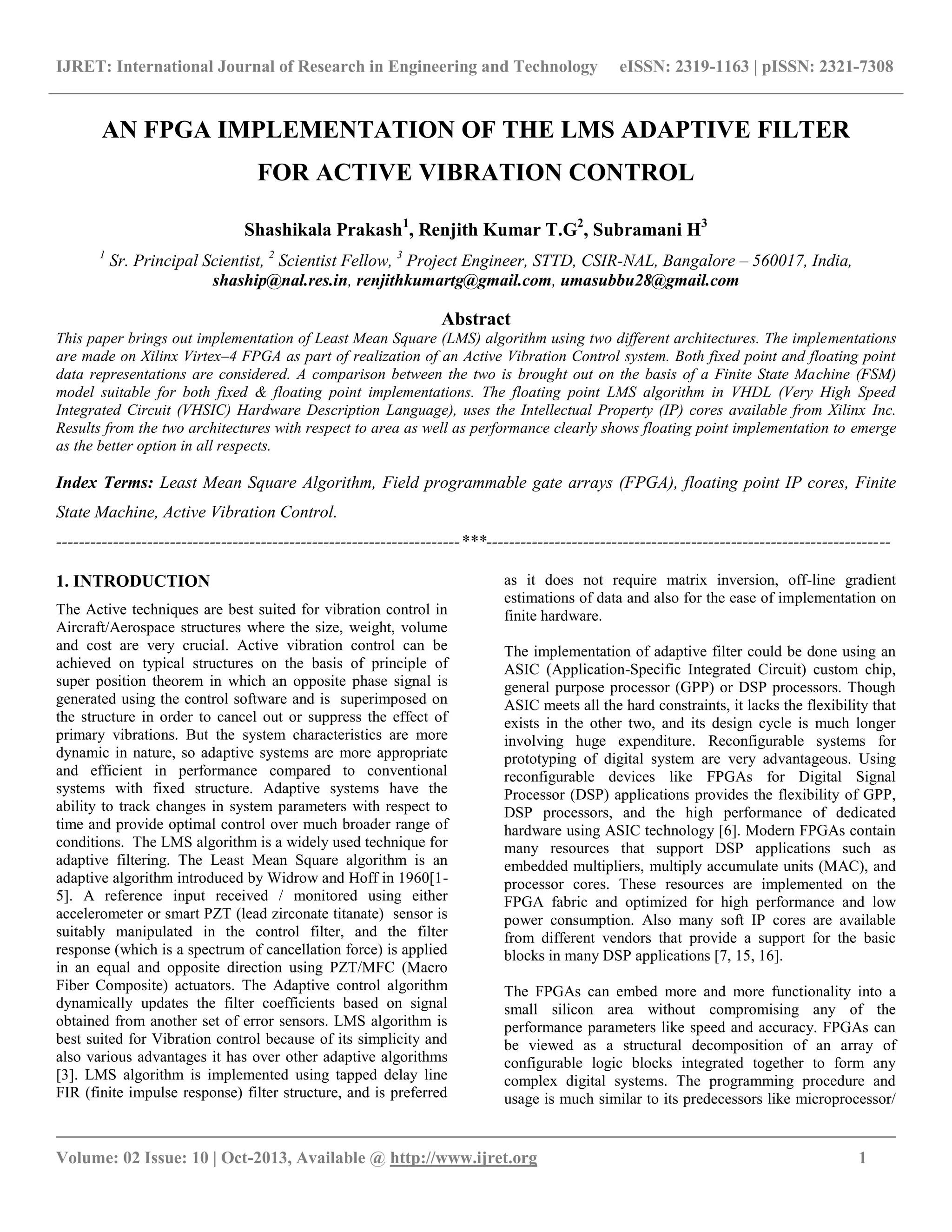 An Fpga Implementation Of The Lms Adaptive Filter Pdf