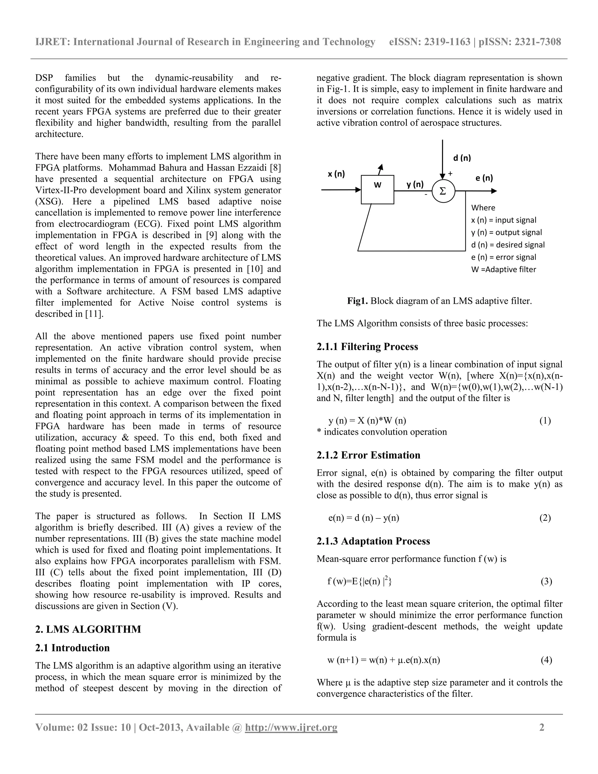 An Fpga Implementation Of The Lms Adaptive Filter Pdf