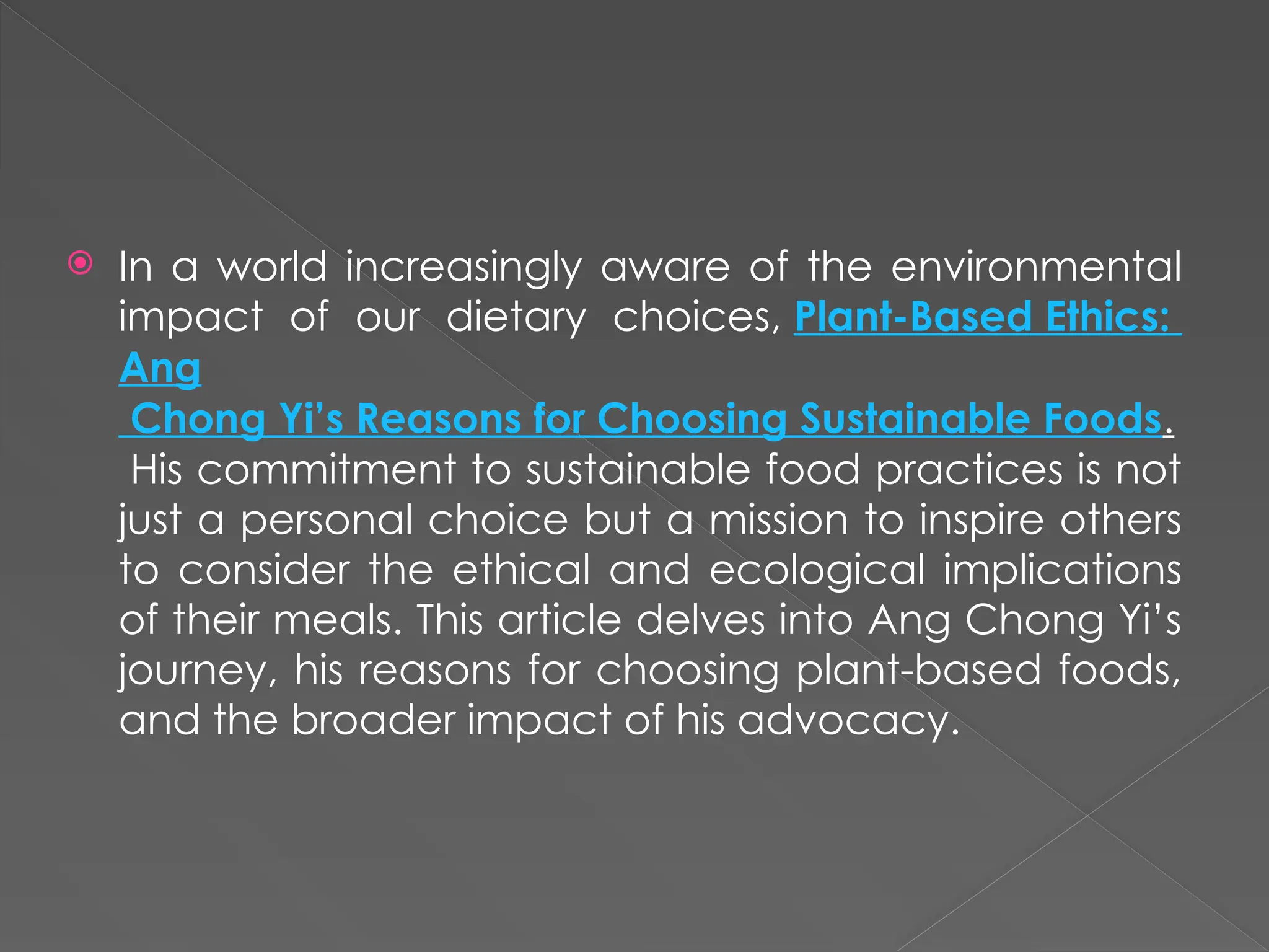 Ang Chong Yi : Eco-Friendly Eats Singapore Commitment to Plant-Based Foods | PPT