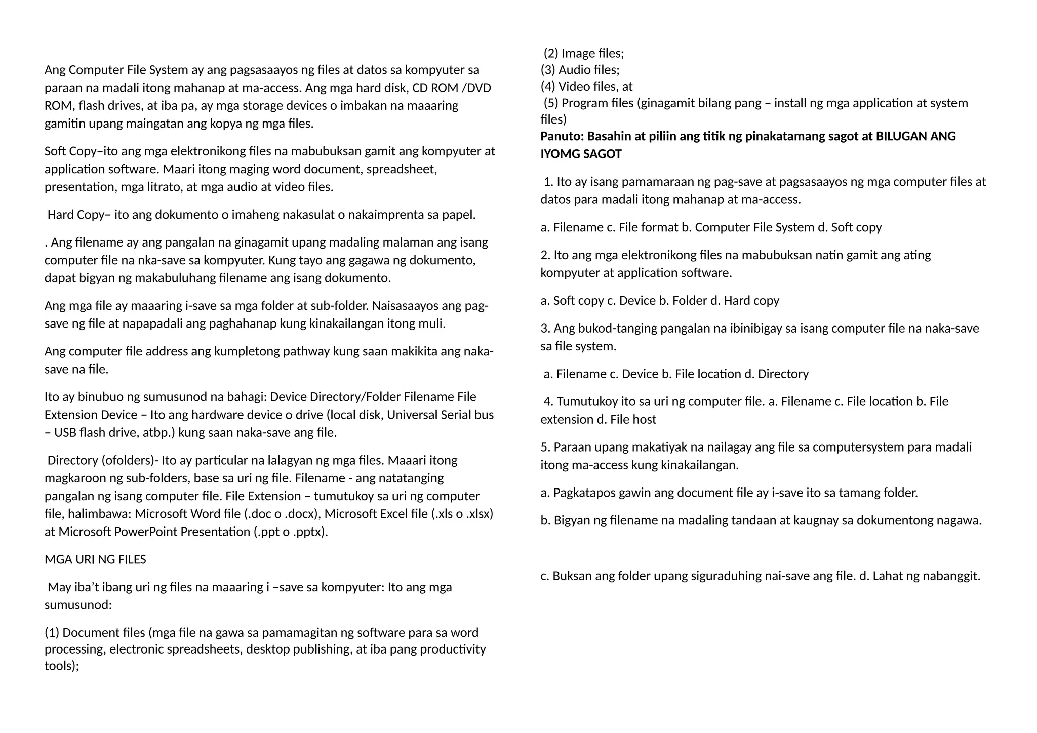 Ang Computer File System ay ang pagsasaayos ng files at datos sa ...