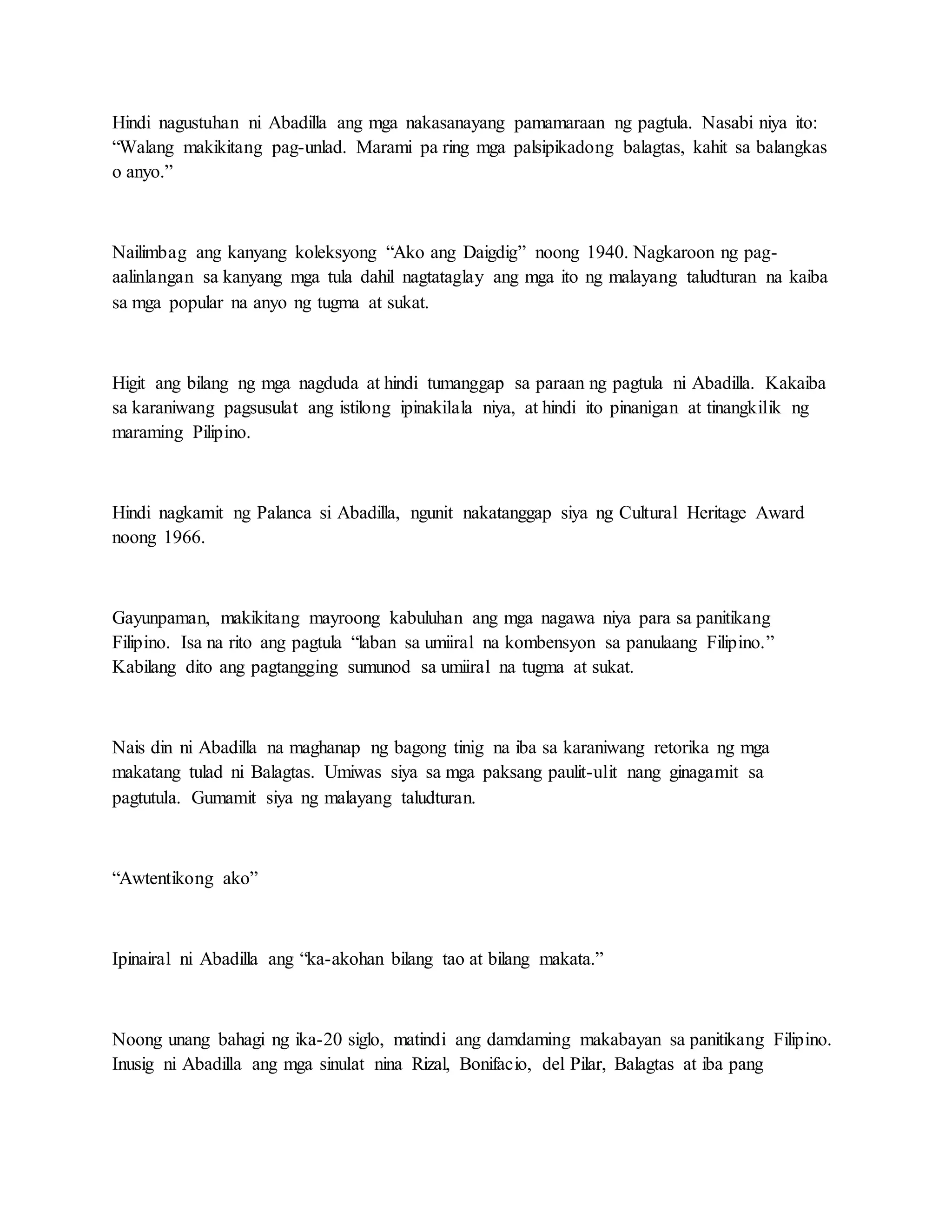 AKO Ang daigdig ni Alejandro Abadilla | DOCX