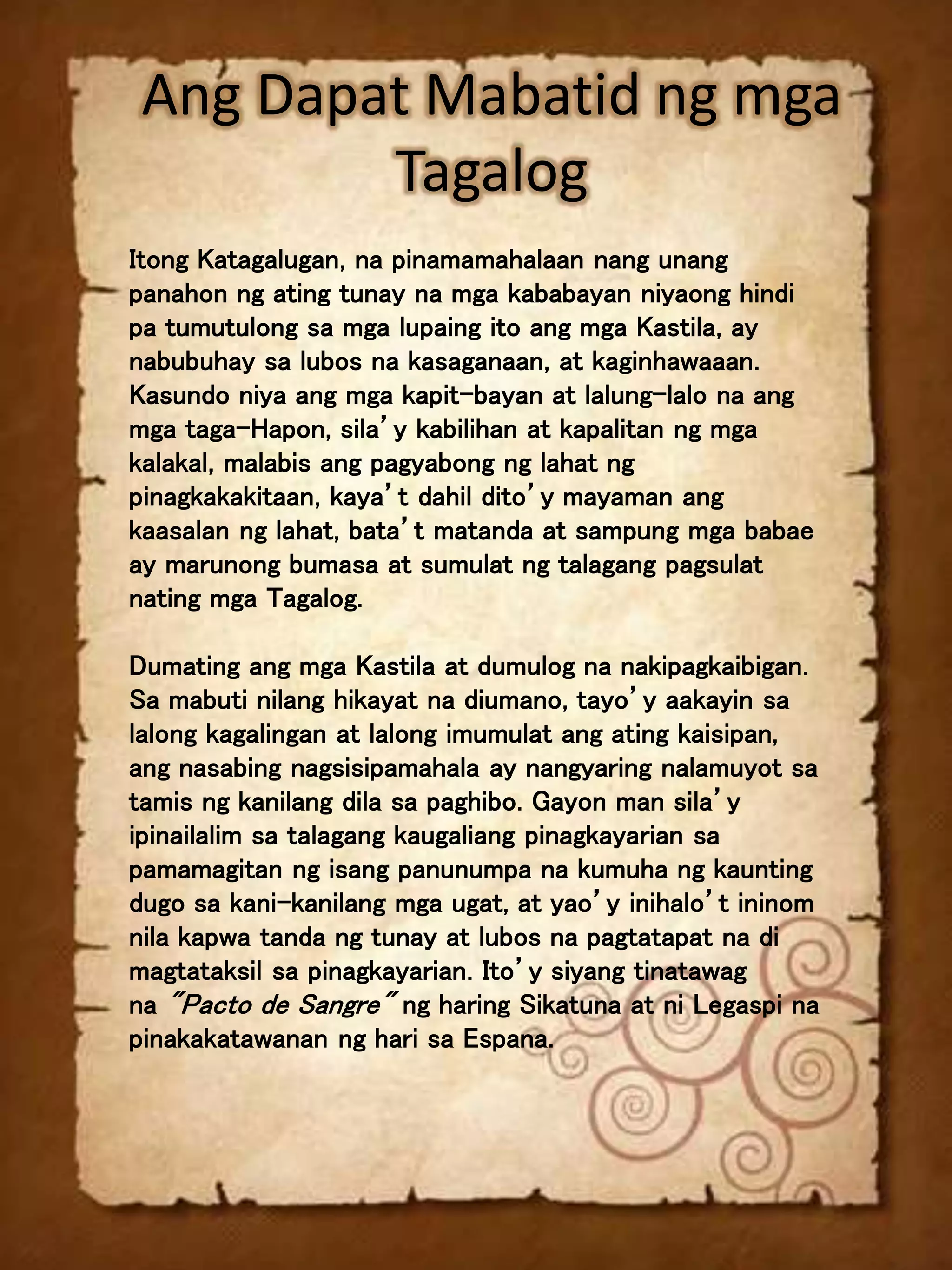 Ang dapat mabatid ng mga tagalog ni ab | PPTX