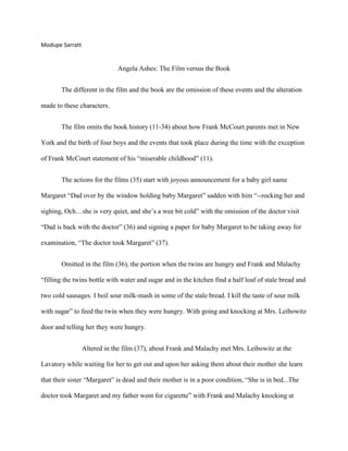 Angela ashes film vs book | PDF
