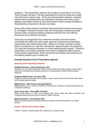 Angel Investment Clubs Summary | PDF