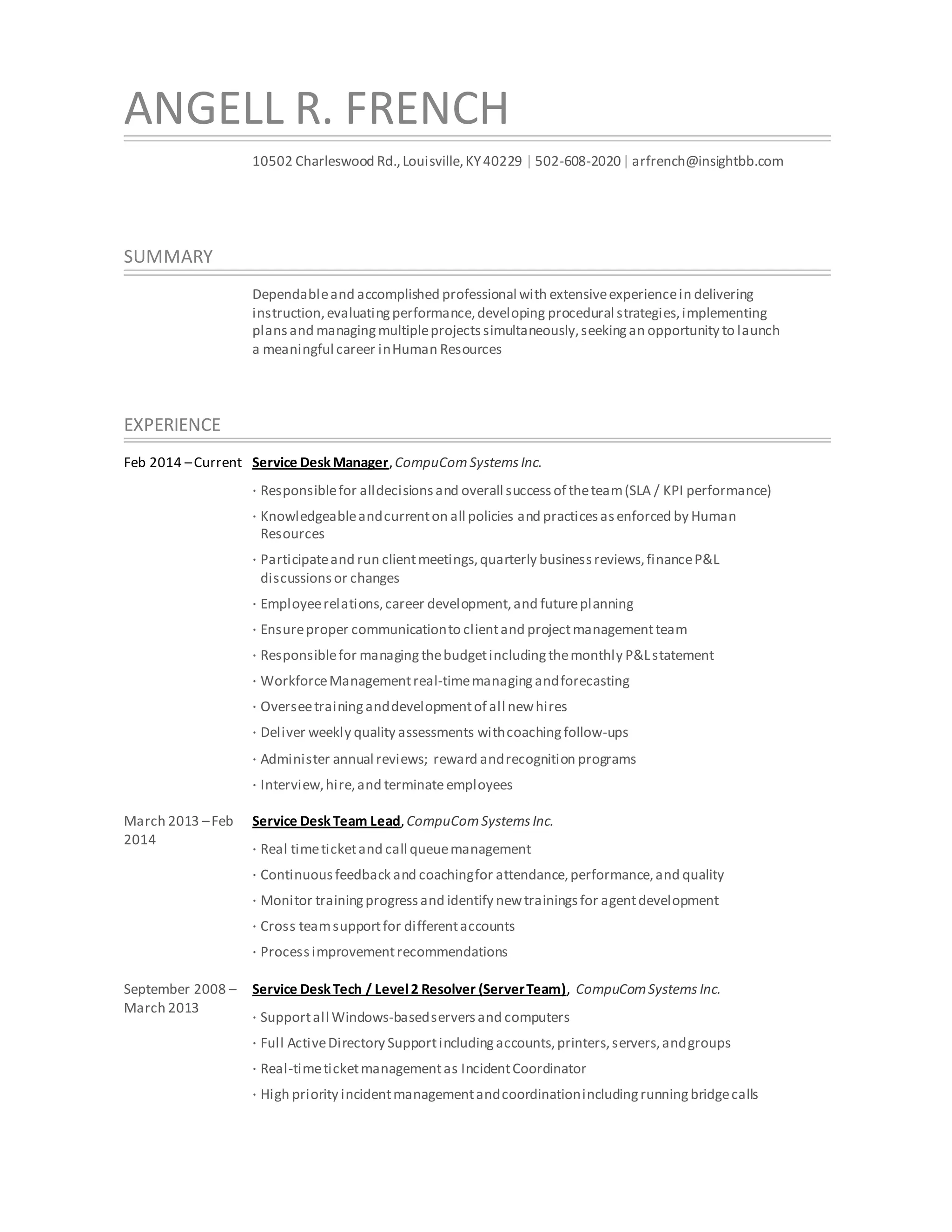 Angell R French - Resume | PDF