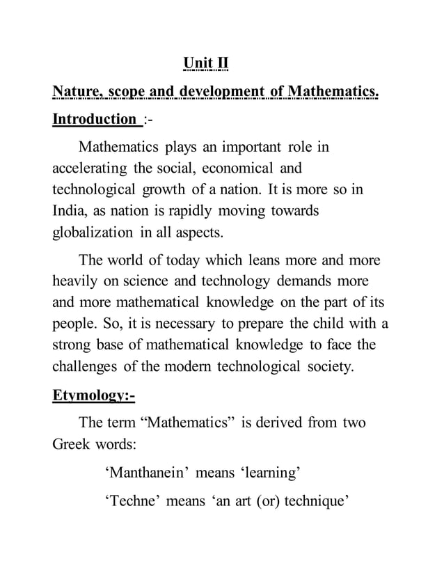 Nature ,Scope,Meaning and Definition of Mathematics | DOCX | Educational Assessment | Education