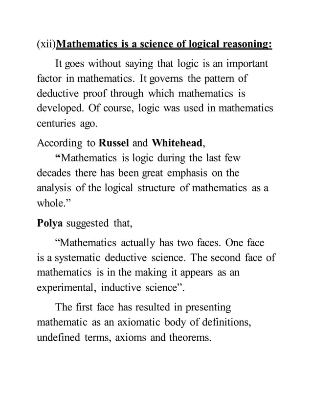 Nature ,Scope,Meaning and Definition of Mathematics | DOCX | Educational Assessment | Education