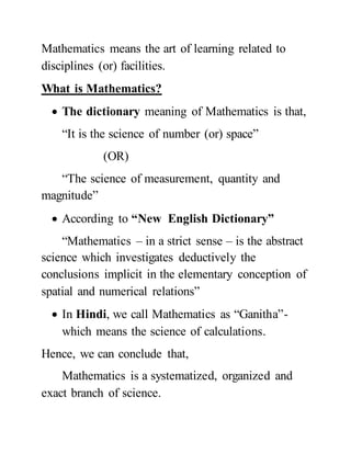 Nature ,Scope,Meaning and Definition of Mathematics | DOCX