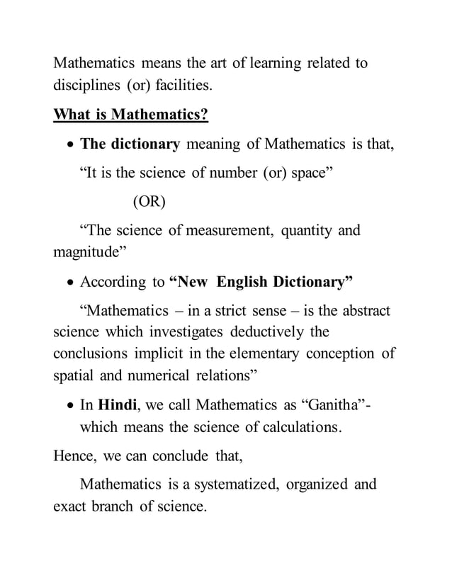 Nature ,Scope,Meaning and Definition of Mathematics | DOCX | Educational Assessment | Education