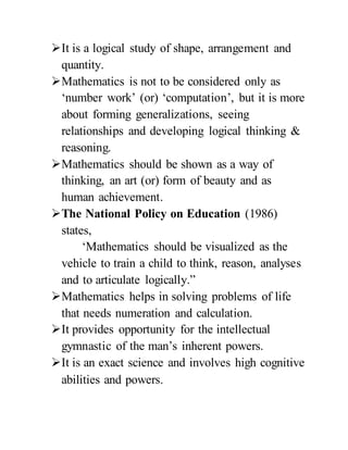 Nature ,Scope,Meaning and Definition of Mathematics | DOCX