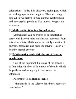 Nature ,Scope,Meaning and Definition of Mathematics | DOCX | Educational Assessment | Education