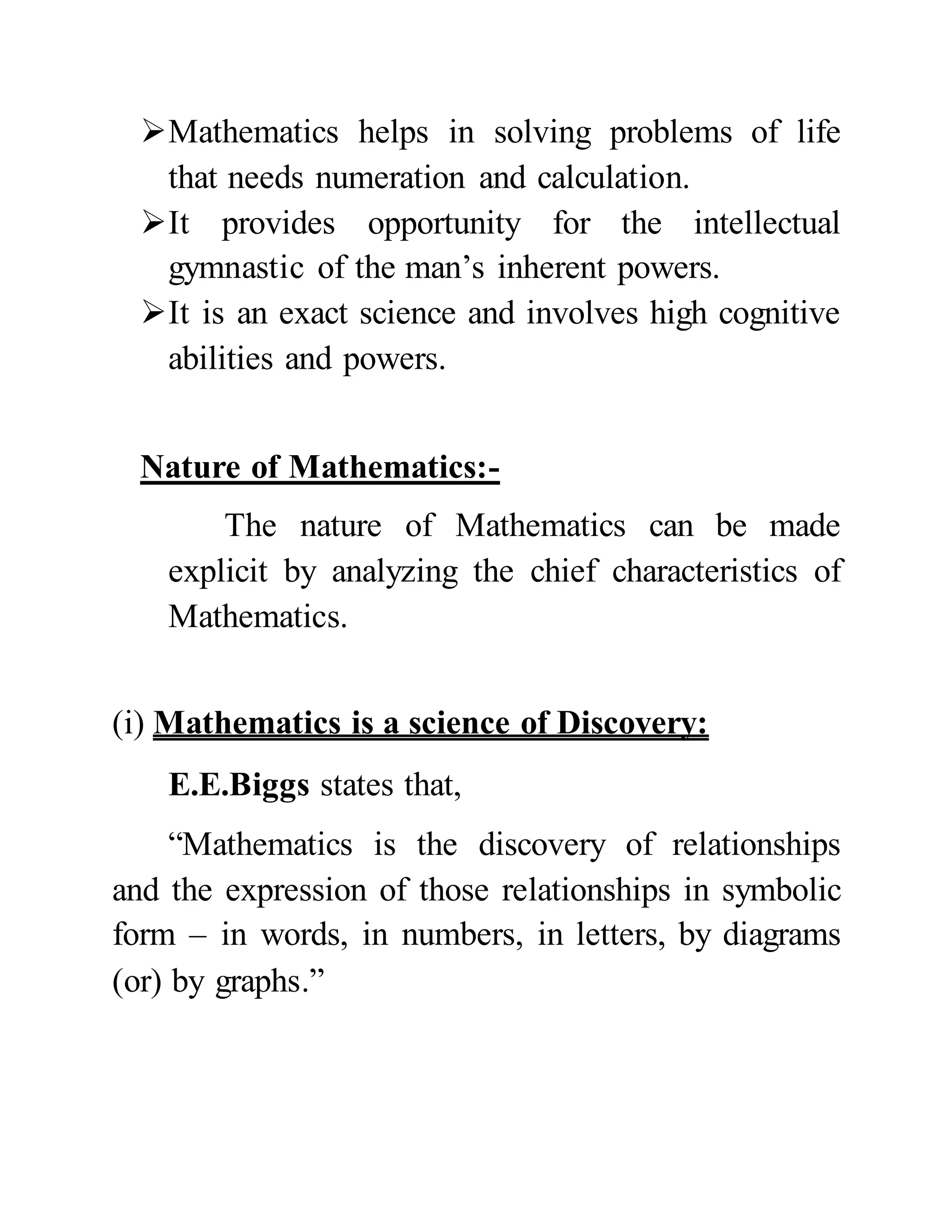 Nature ,Scope,Meaning and Definition of Mathematics pdf 4 | DOCX | Educational Assessment ...