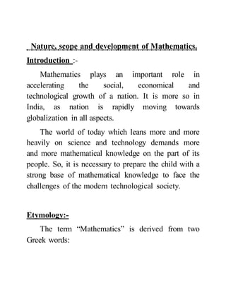 Nature ,Scope,Meaning and Definition of Mathematics pdf 4 | DOCX