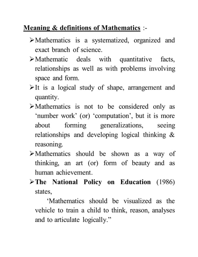 Nature ,Scope,Meaning and Definition of Mathematics pdf 4 | DOCX | Educational Assessment ...