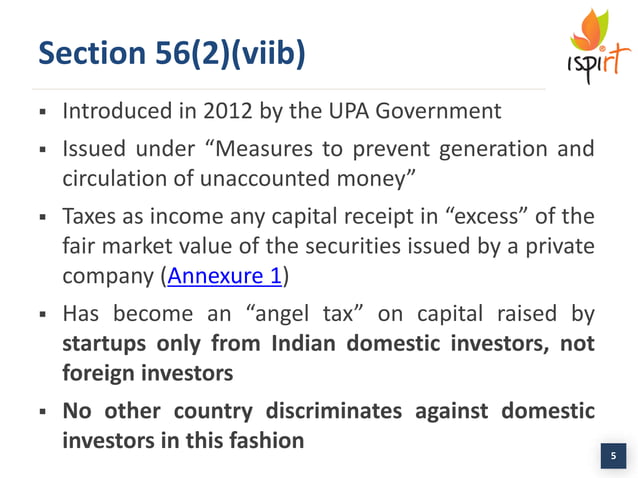 Angel Tax Presentation To DIPP [Section 56(2)(viib)] | PDF