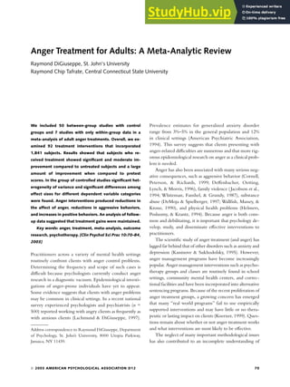 Anger Treatment For Adults A Meta-Analytic Review | PDF