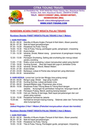 Anggaran Biaya Kegiatan Outing Kantor | PDF