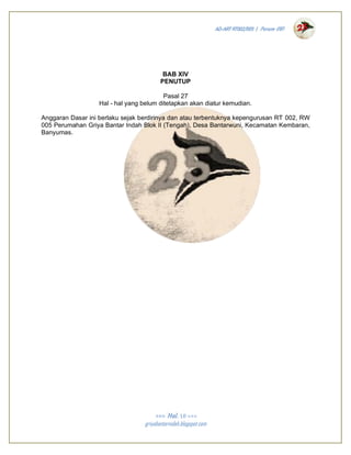 Anggaran dasar ad art RT 002/005 perum gbi purwokerto | PDF