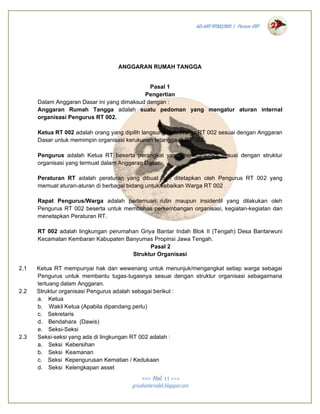 Anggaran dasar ad art RT 002/005 perum gbi purwokerto | PDF