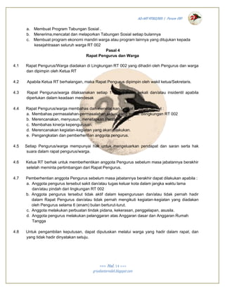 Anggaran dasar ad art RT 002/005 perum gbi purwokerto | PDF