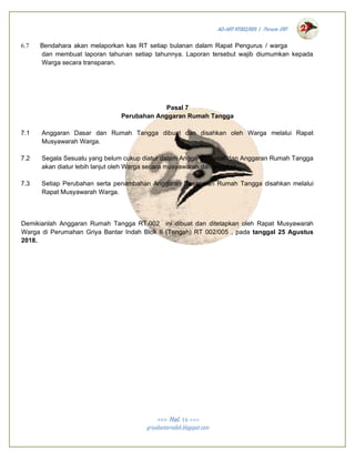 Anggaran dasar ad art RT 002/005 perum gbi purwokerto | PDF