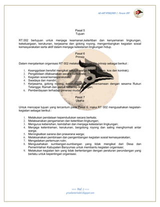 Anggaran dasar ad art RT 002/005 perum gbi purwokerto | PDF