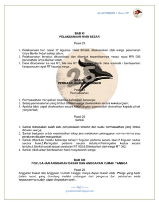 Anggaran dasar ad art RT 002/005 perum gbi purwokerto | PDF