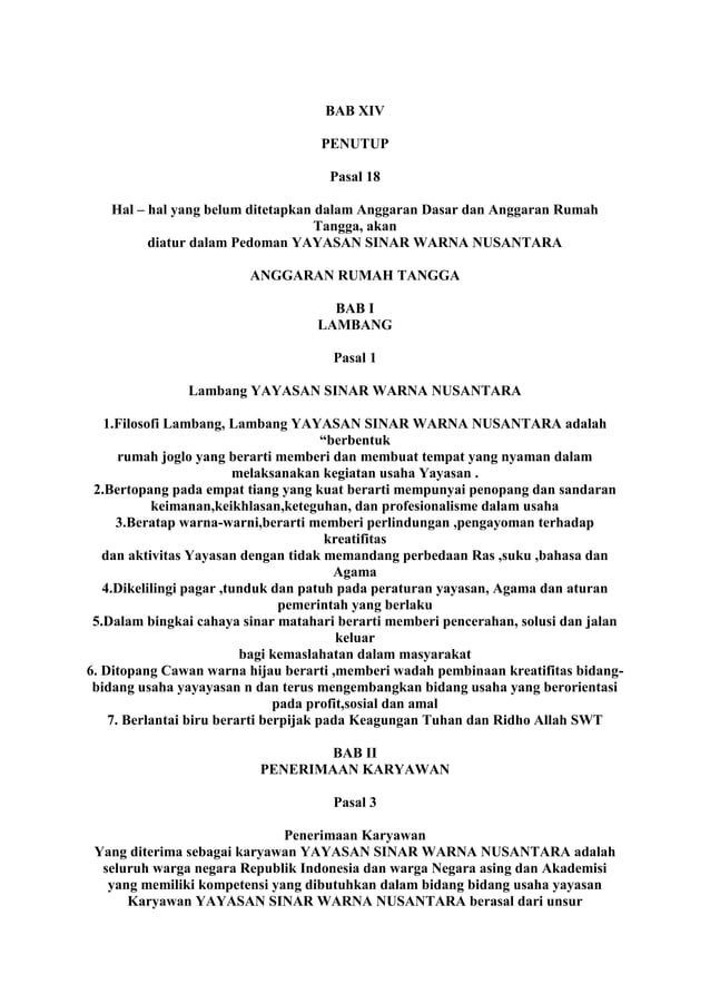 Anggaran dasar dan anggaran rumah tangga | PDF