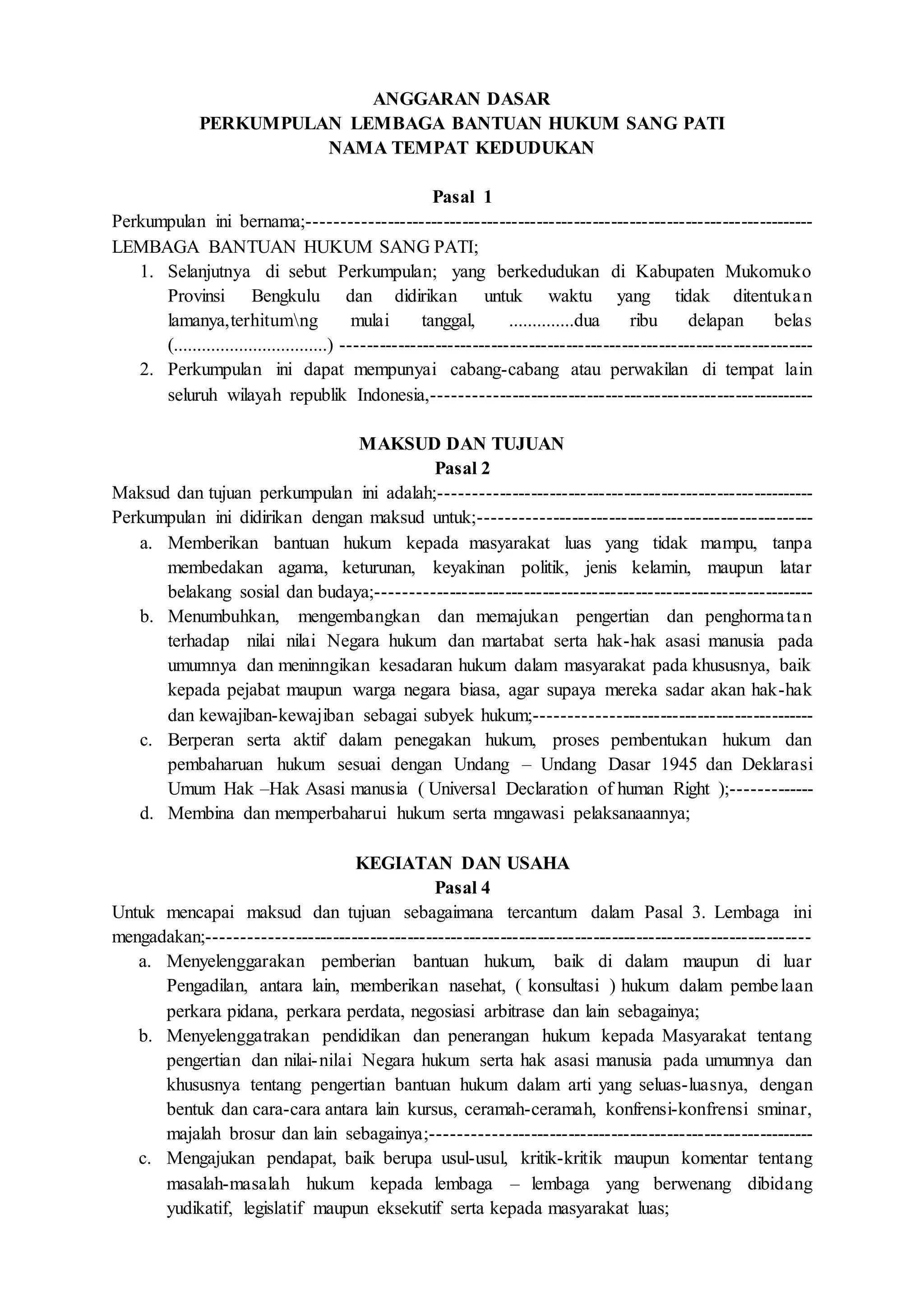 Anggaran dasar lbh sang pati | DOCX