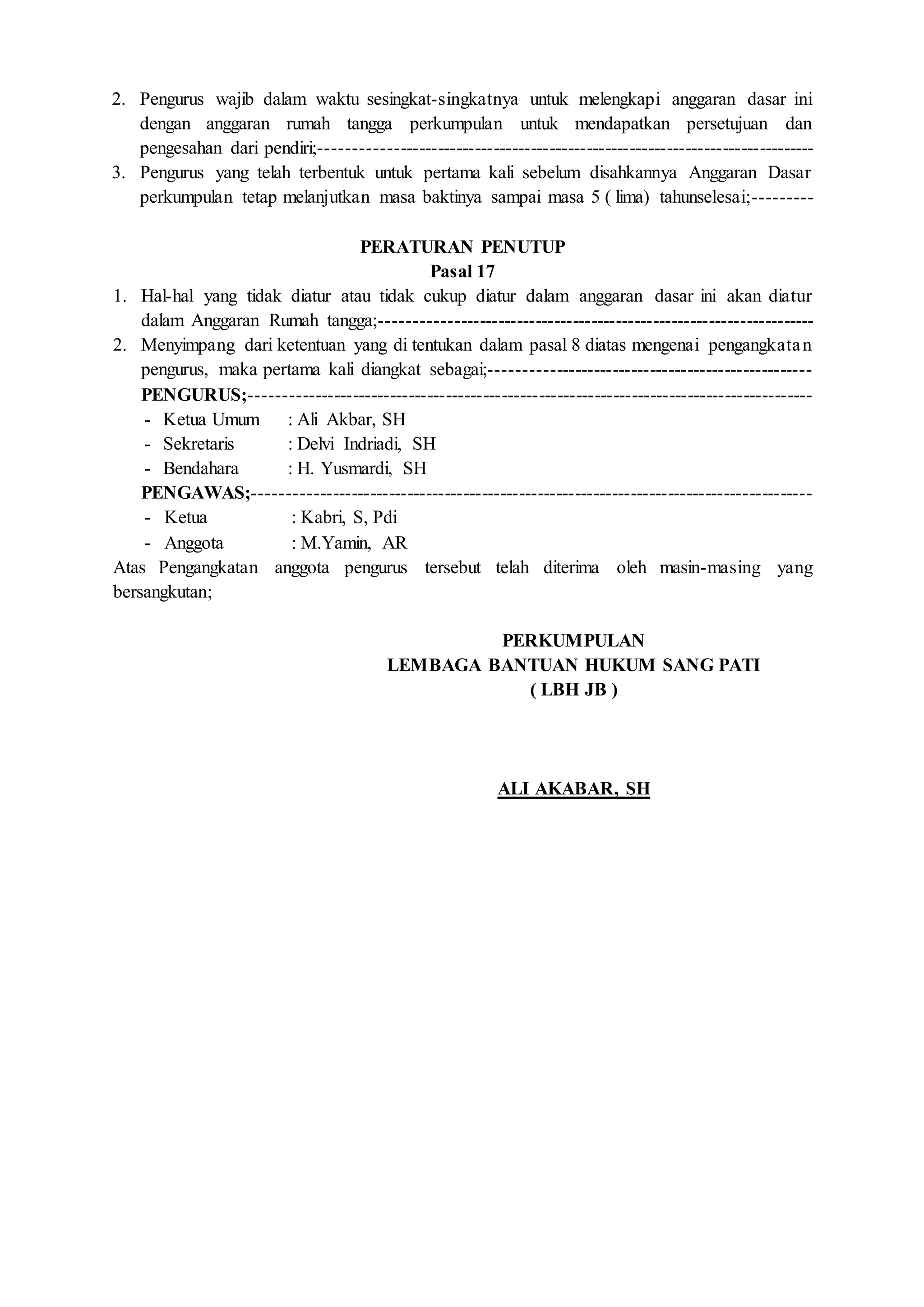 Anggaran dasar lbh sang pati | DOCX