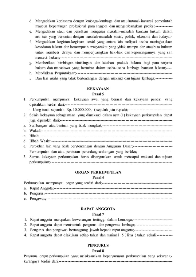 Anggaran dasar lbh sang pati | DOCX