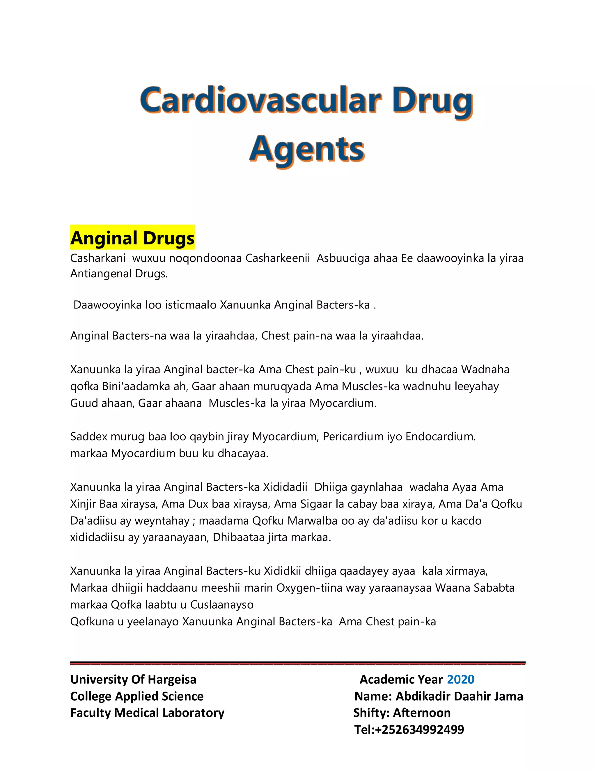 Cardiovascular Drugs Agents Antiangina Pectoris | PDF