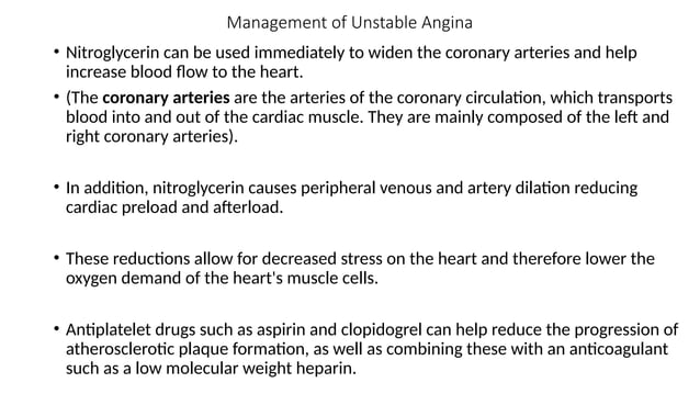 Angina main and its pharmacotherapy, mechanism of action. | PPT