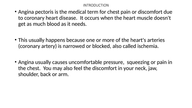 Angina main and its pharmacotherapy, mechanism of action. | PPT