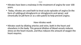 Angina main and its pharmacotherapy, mechanism of action. | PPTX