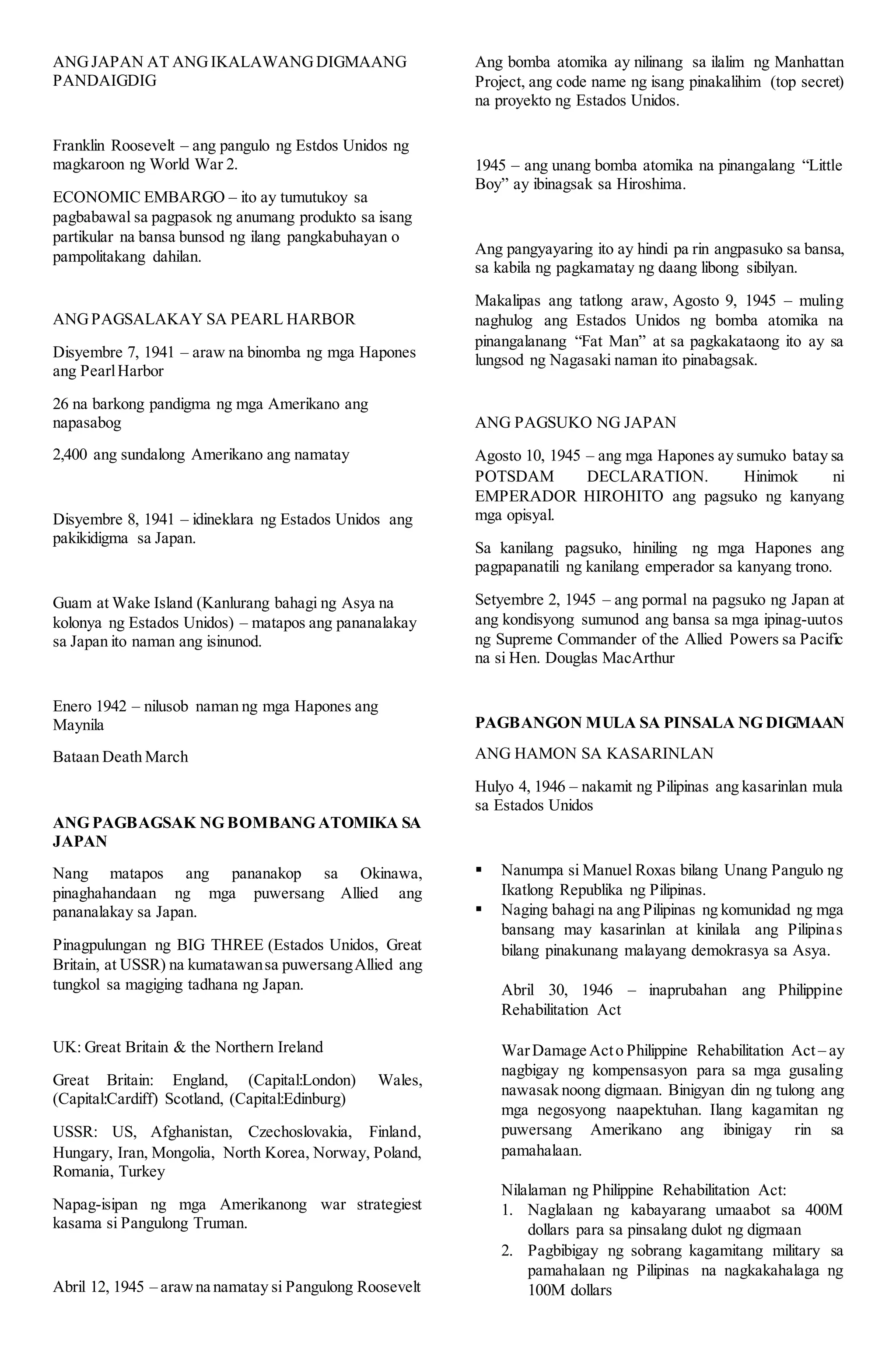 Ang Japan at Ang Ikalawang Digmaang Pandaigdig | DOCX