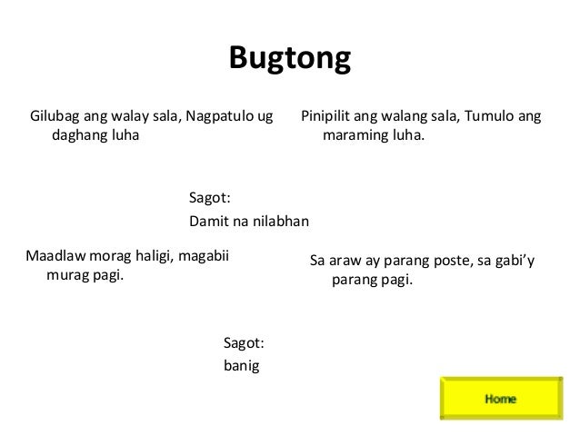 Halimbawa Ng Bugtong Na May Sagot Bisaya
