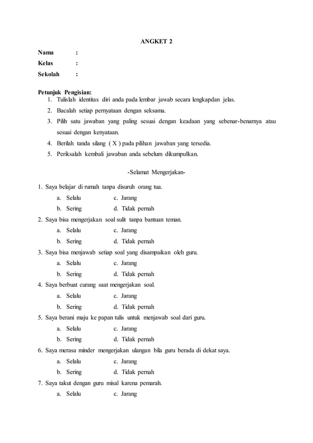 Angket 2 | PDF