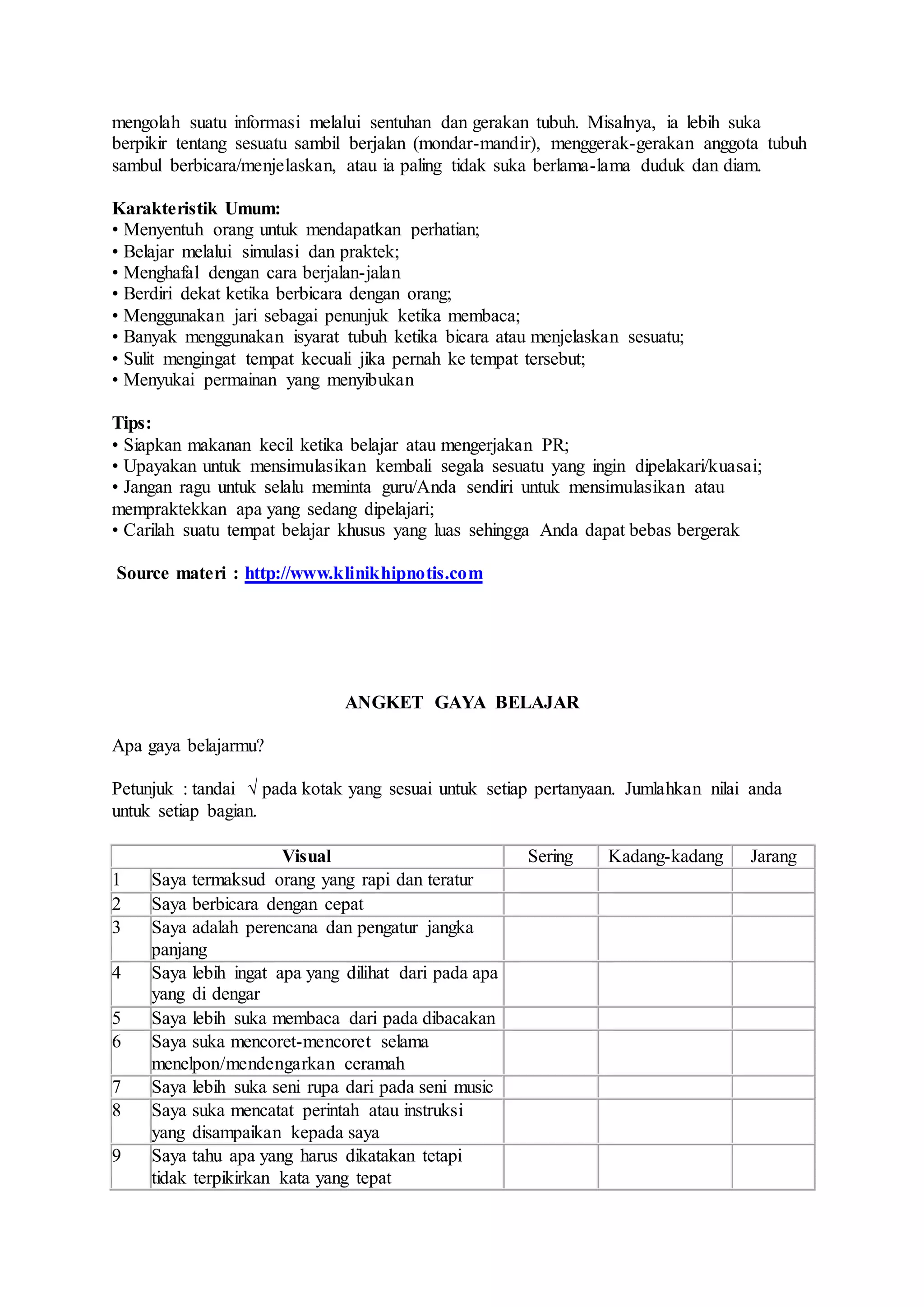 Angket gaya belajar | PDF