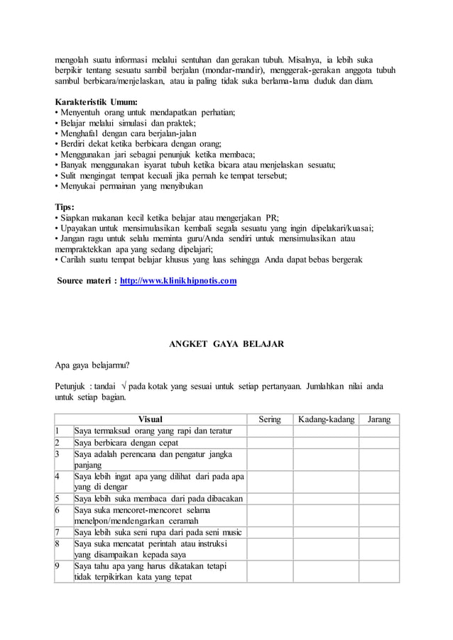 Angket gaya belajar | DOCX