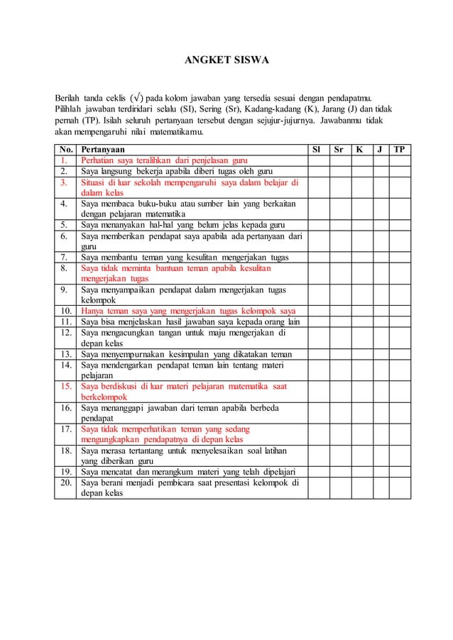 Angket keaktifan siswa fix | DOCX