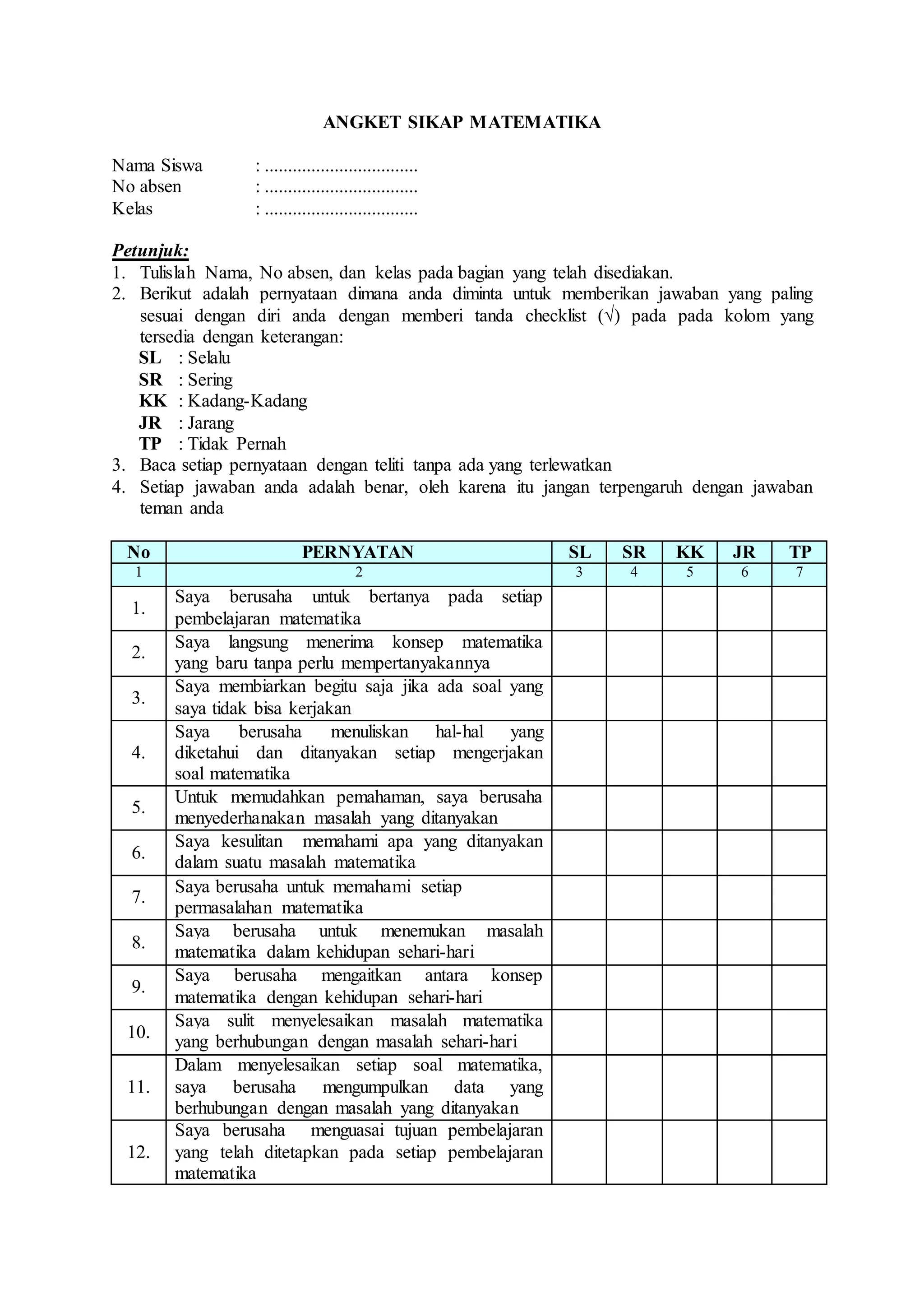 Angket matematika lia | DOCX