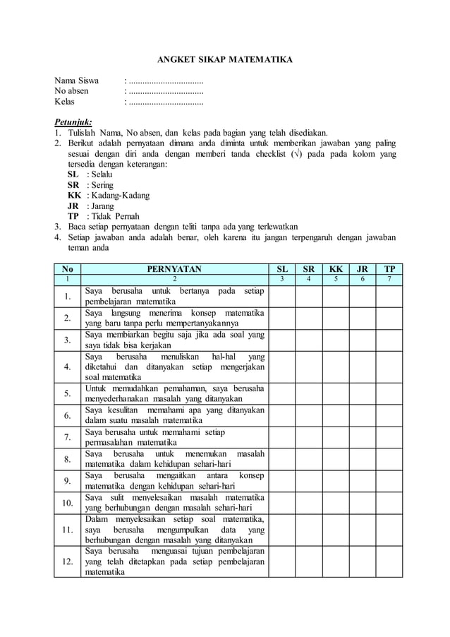 Angket matematika lia | PDF