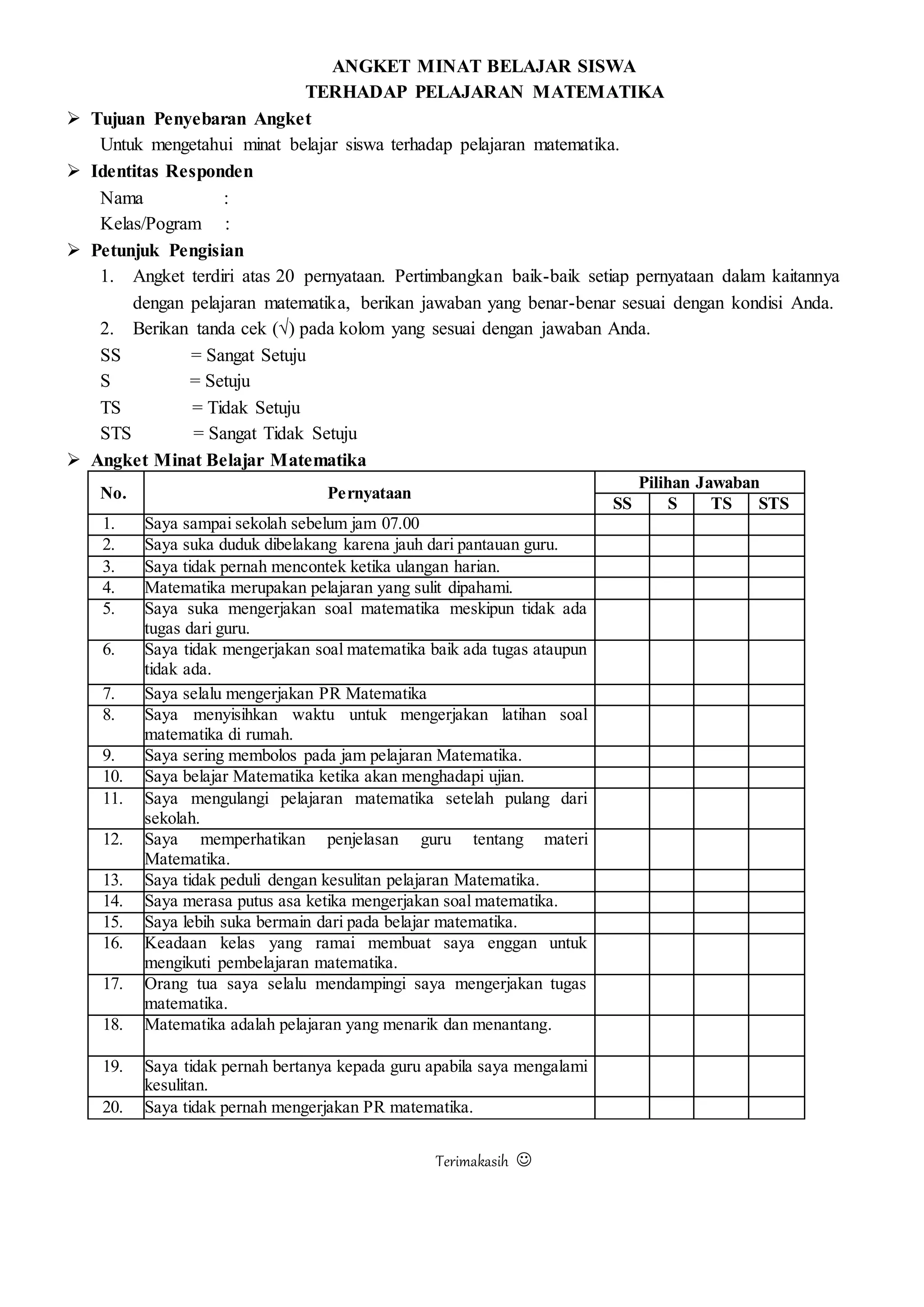 Angket minat belajar siswa | DOCX