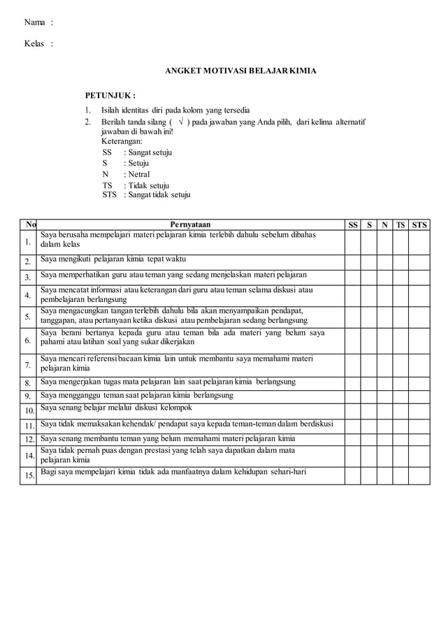 ANGKET MOTIVASI BELAJAR KIMIA | PDF