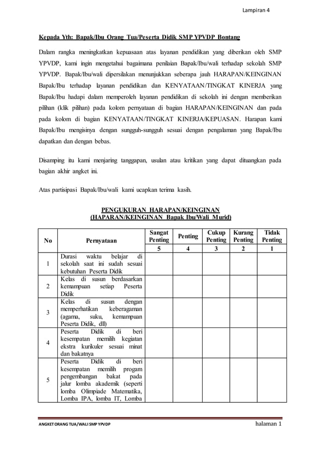 Angket oranng tua siswa smp | DOCX